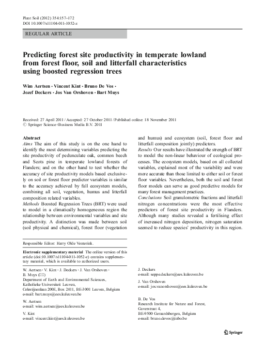 (PDF) Predicting forest site productivity in temperate lowland from forest floor, soil and ...
