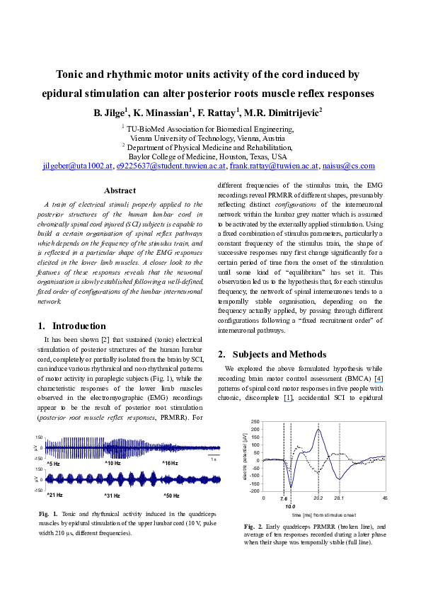 (PDF) Tonic and rhythmic motor units activity of the cord induced by ...