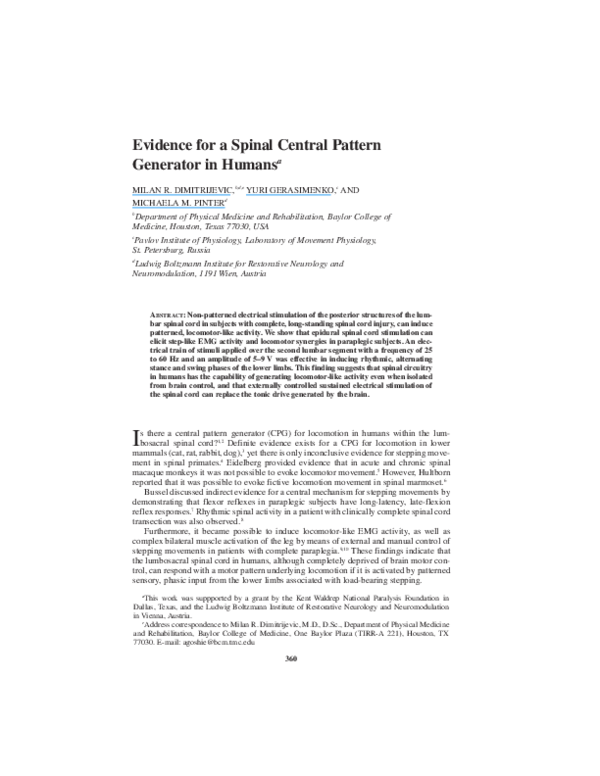 (PDF) Evidence for a spinal central pattern generator in humans. Ann N ...