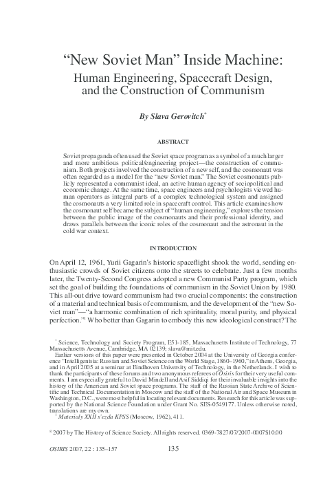 (PDF) " New Soviet Man" inside Machine: Human Engineering, Spacecraft ...