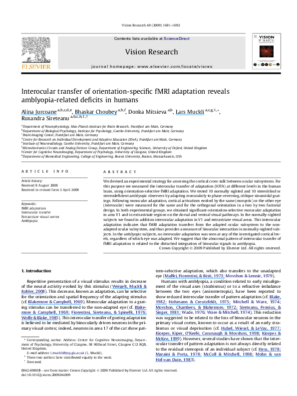 (PDF) Interocular transfer of orientation-specific fMRI adaptation reveals amblyopia-related ...