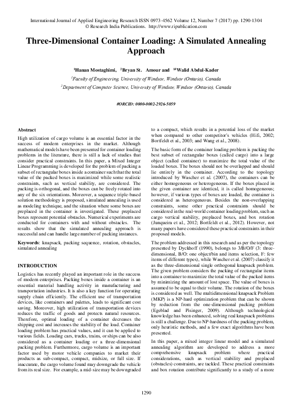 (PDF) Three-Dimensional Container Loading: A Simulated Annealing Approach