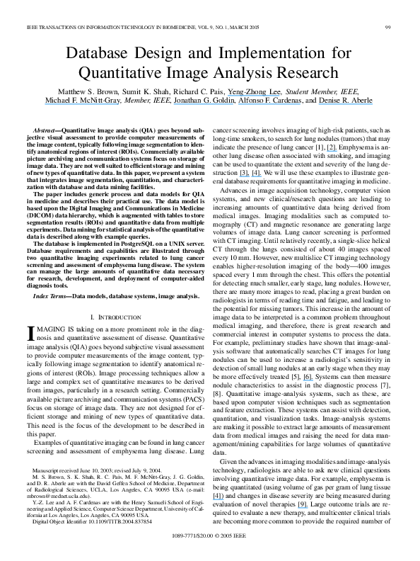 (PDF) Database Design and Implementation for Quantitative Image ...