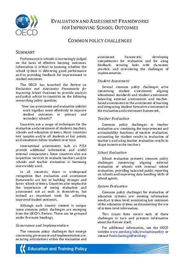 (PDF) EVALUATION AND ASSESSMENT FRAMEWORKS FOR IMPROVING SCHOOL ...