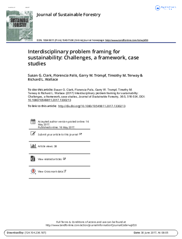 (PDF) Interdisciplinary problem framing for sustainability: Challenges ...