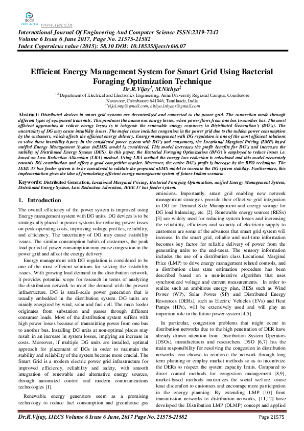 (PDF) Efficient Energy Management System for Smart Grid Using Bacterial Foraging Optimization ...