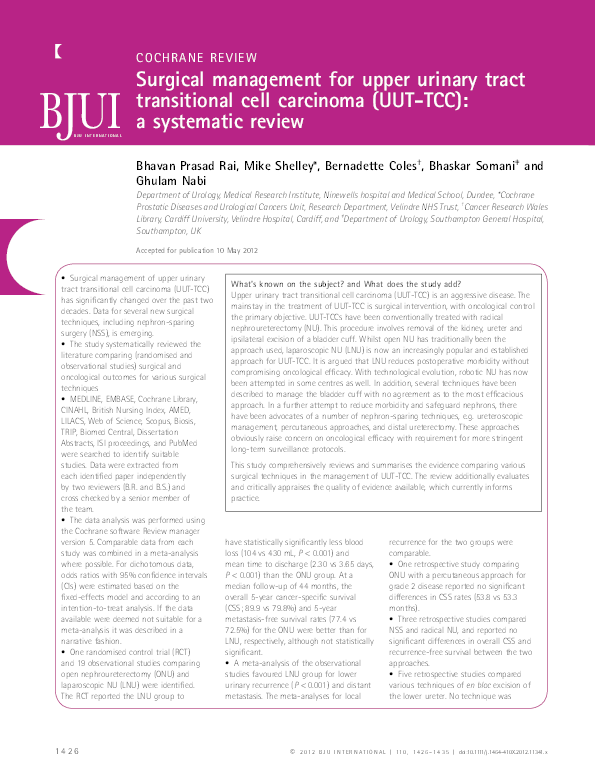 (PDF) Surgical management for upper urinary tract transitional cell ...