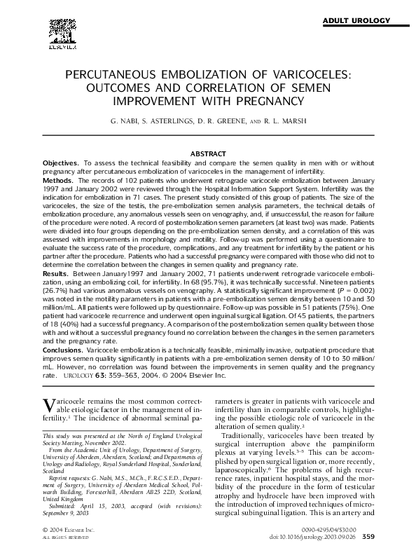 (PDF) Percutaneous embolization of varicoceles: outcomes and ...