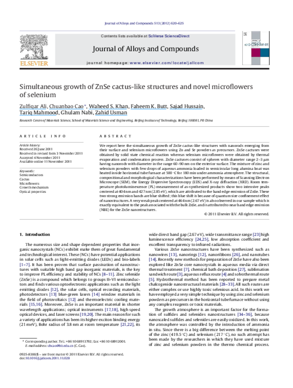 (PDF) Simultaneous growth of ZnSe cactus-like structures and novel ...