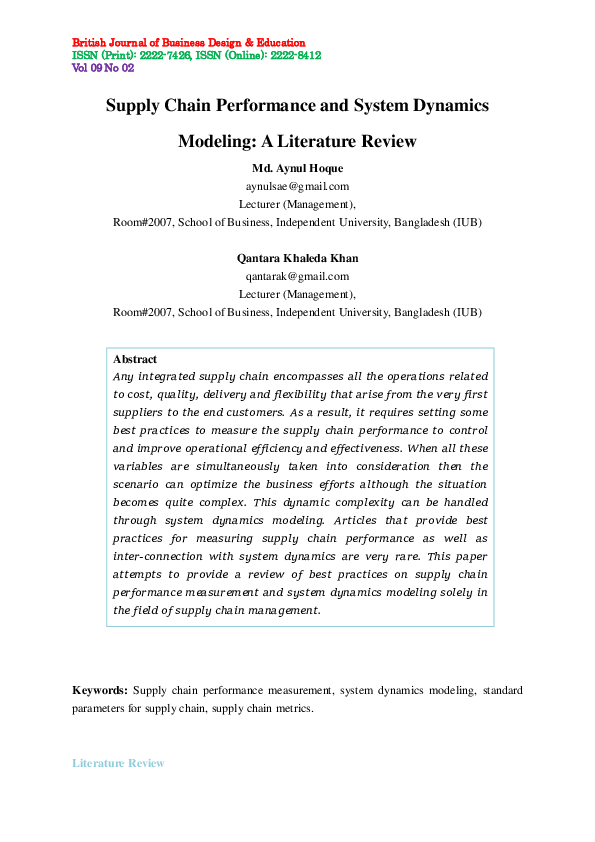 (PDF) Supply Chain Performance and System Dynamics Modeling: A ...