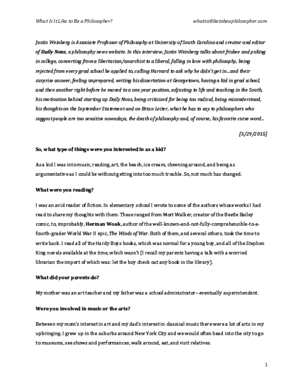 (PDF) Justin Weinberg Interview