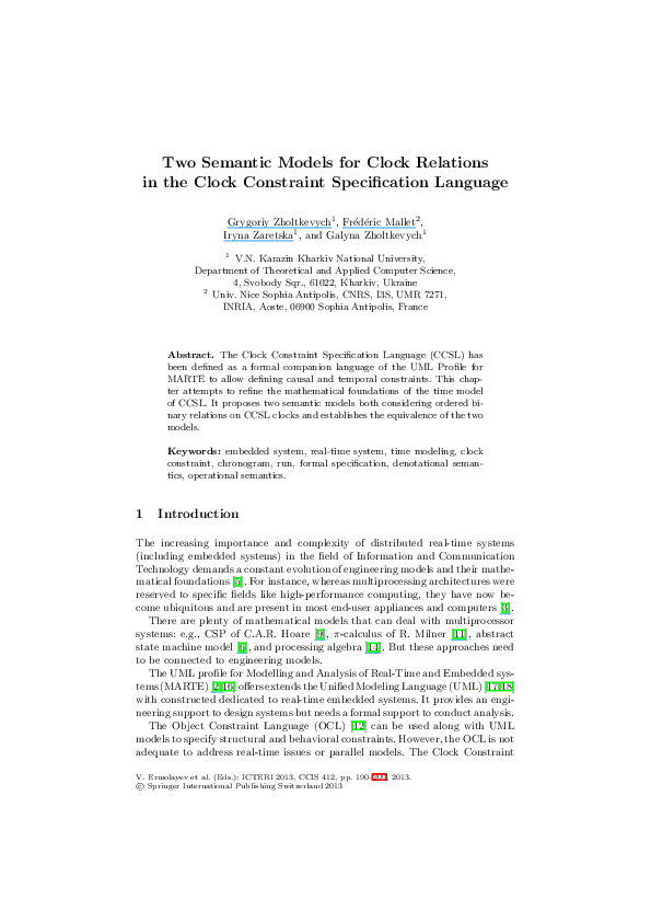 Pdf Two Semantic Models For Clock Relations In The Clock Constraint