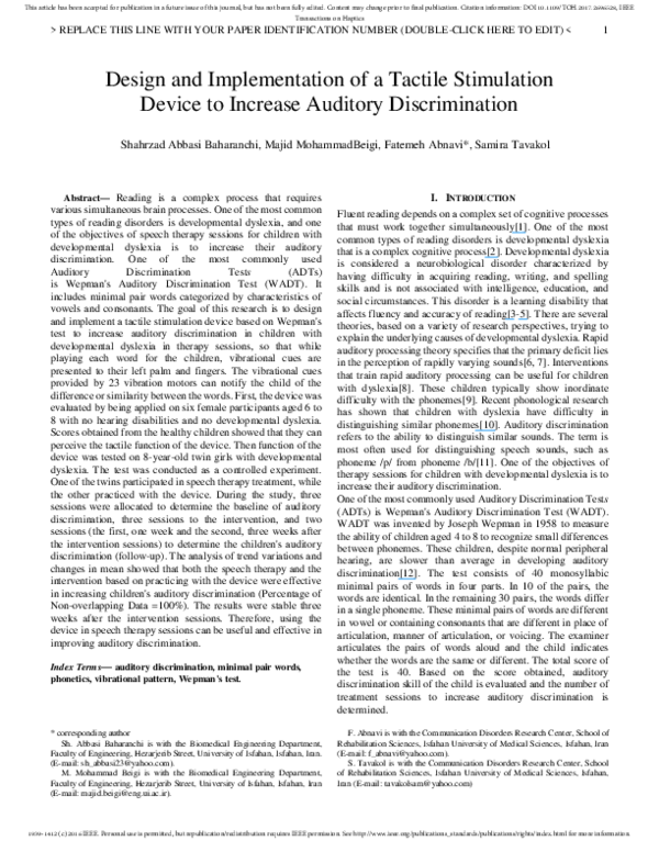 (PDF) Design and Implementation of a Tactile Stimulation Device to ...