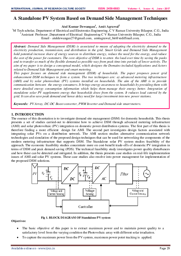 Pdf A Standalone Pv System Based On Demand Side Management Techniques