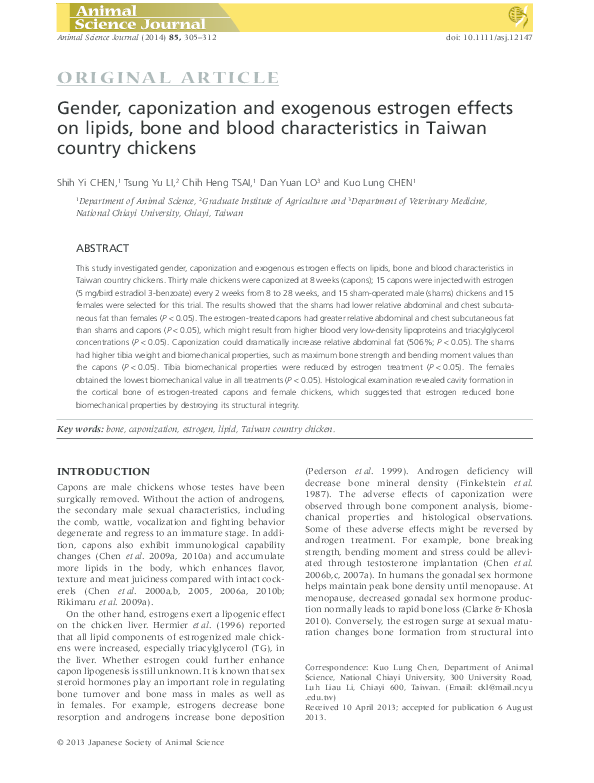 (PDF) Gender, caponization and exogenous estrogen effects on lipids ...
