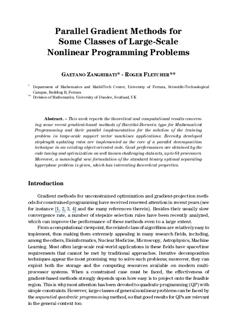 Pdf Parallel Gradient Methods For Some Classes Of Large Scale Nonlinear Programming Problems 8686