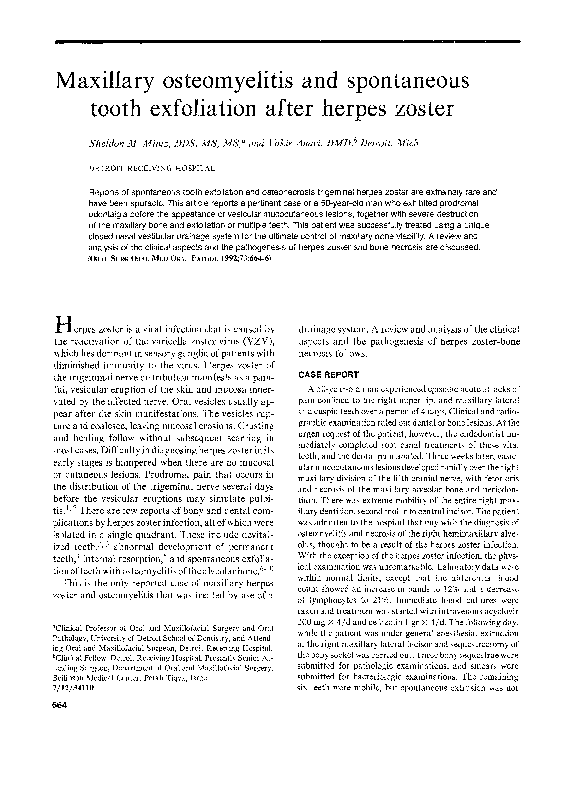 (PDF) Maxillary osteomyelitis and spontaneous tooth exfoliation after ...
