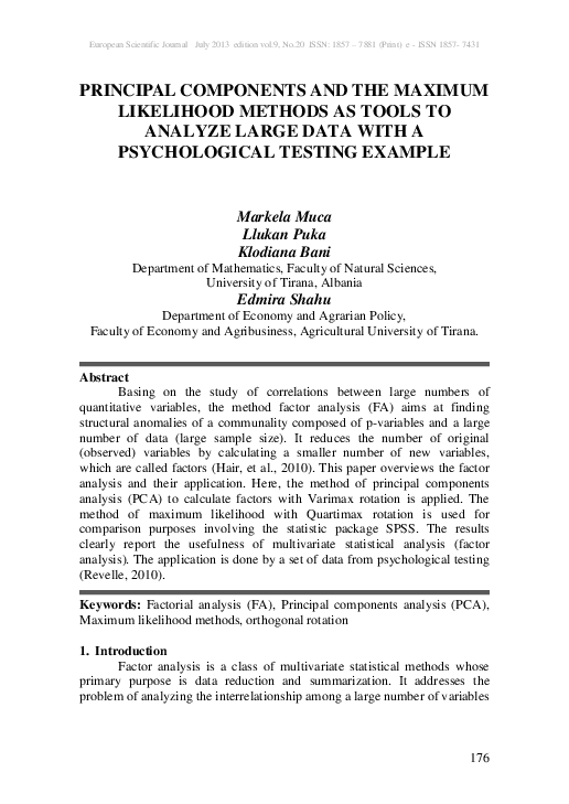 (PDF) Principal Components and the Maximum Likelihood Methods as Tools to Analyze Large Data ...
