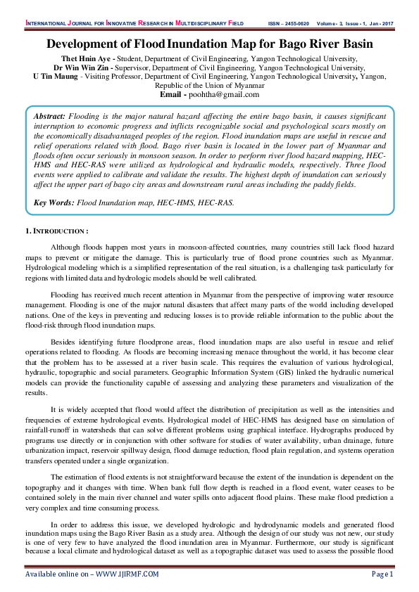 (PDF) Development of Flood Inundation Map for Bago River Basin