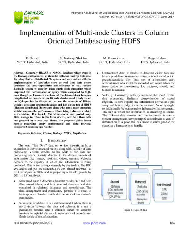 Pdf Implementation Of Multi Node Clusters In Column Oriented Database Using Hdfs