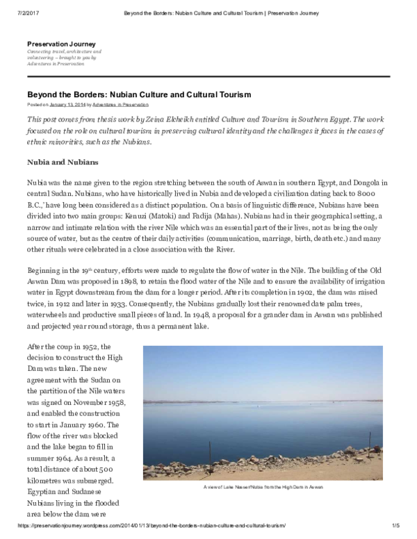 (PDF) Beyond the Borders: Nubian Culture and Cultural Tourism