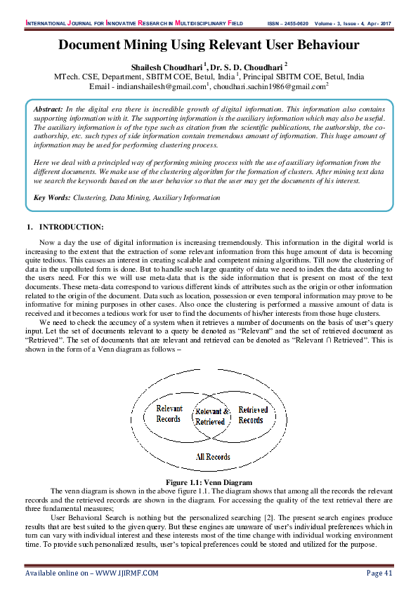 (PDF) Document Mining Using Relevant User Behaviour | Editor IJIRMF ...