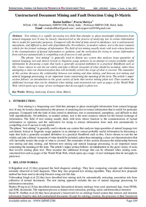 (PDF) Unstructured Document Mining and Fault Detection Using D-Matrix