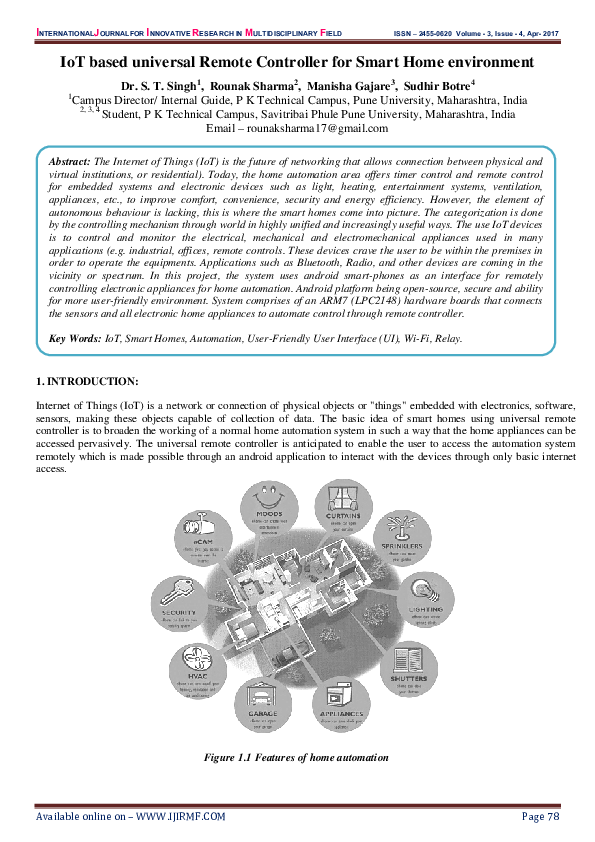 Pdf Iot Based Universal Remote Controller For Smart Home Environment