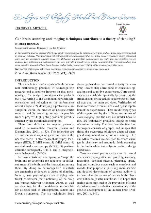 (PDF) Can brain scanning and imaging techniques contribute to a theory ...