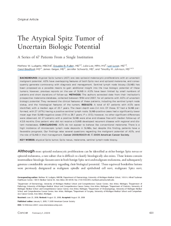 (PDF) The atypical Spitz tumor of uncertain biologic potential