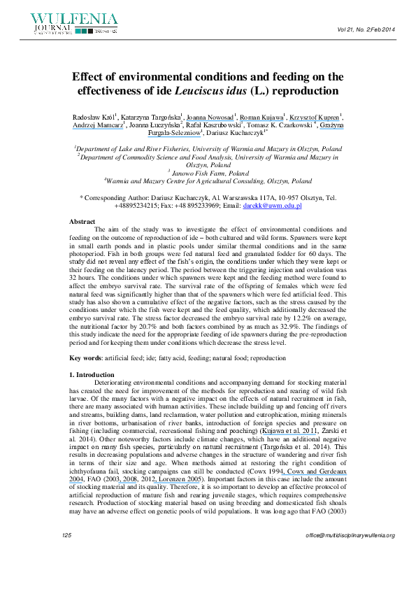(PDF) Effect of environmental conditions and feeding on the ...
