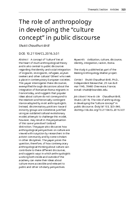 (PDF) The role of anthropology in developing the " culture concept " in ...