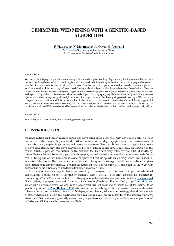 Pdf Geniminer Genetic Algorithm For Web Information Retrieval