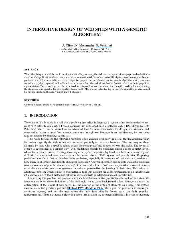 Pdf Interactive Design Of Web Sites With A Genetic Algorithm
