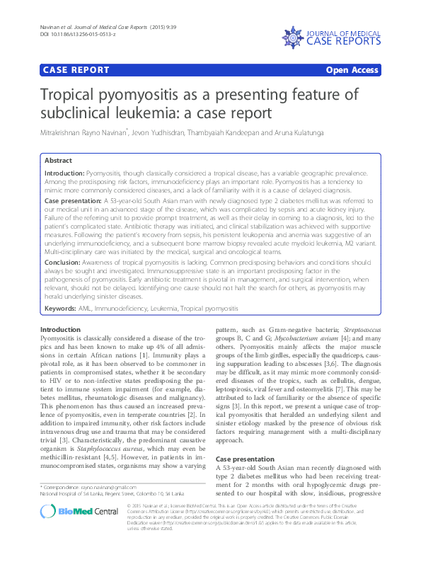 (PDF) Tropical pyomyositis as a presenting feature of subclinical ...