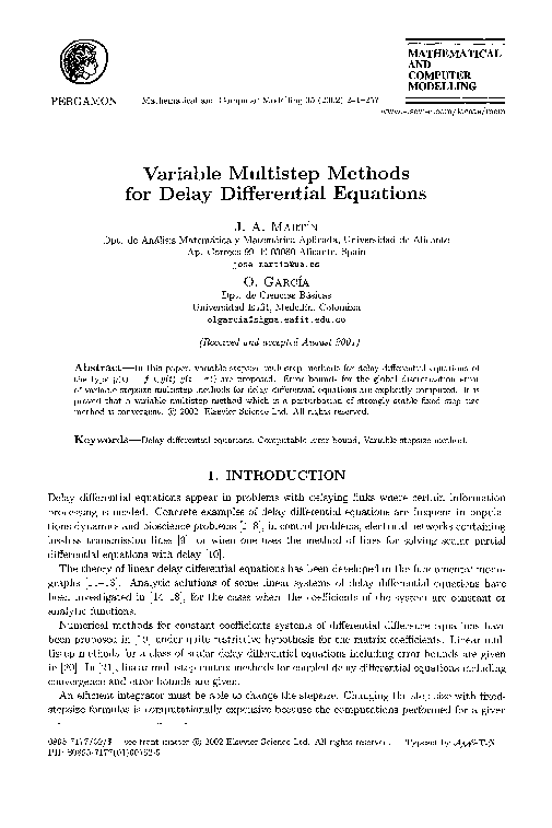 (PDF) Variable multistep methods for delay differential equations