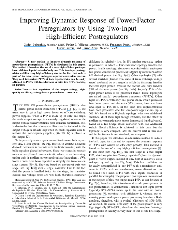 Pdf Improving Dynamic Response Of Power Factor Preregulators By Using Two Input High Efficient