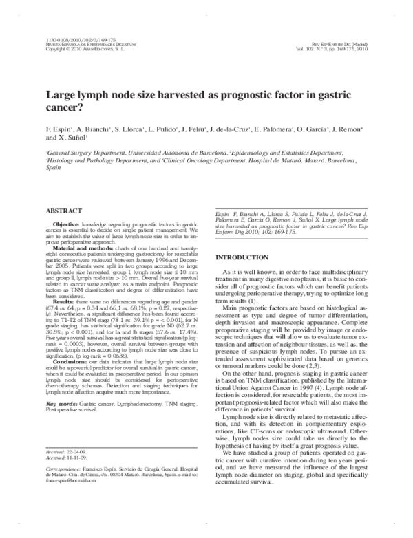(PDF) Large lymph node size harvested as prognostic factor in gastric cancer?