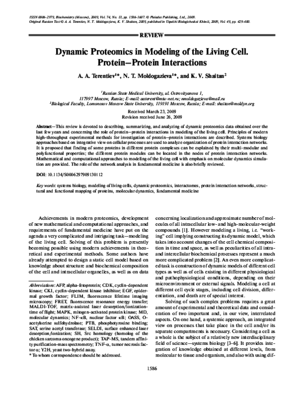 (PDF) Dynamic proteomics in modeling of the living cell. Protein ...