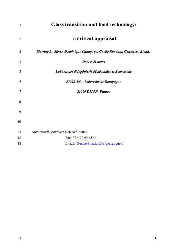 (DOC) Glass transition and food technology: a critical appraisal