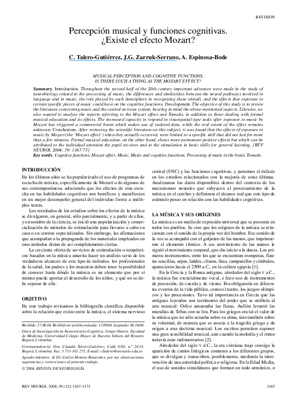 Pdf Musical Perception And Cognitive Functions Is There Such A