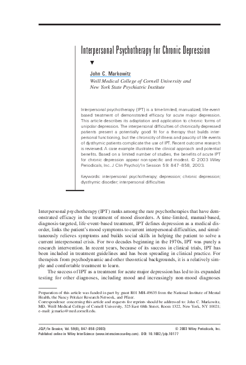 (PDF) Interpersonal psychotherapy for chronic depression