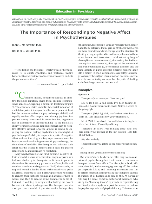 (PDF) The Importance of Responding to Negative Affect in Psychotherapies