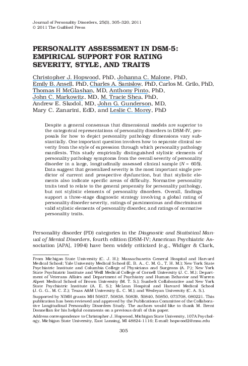 (PDF) Personality Assessment in DSM-5: Empirical Support for Rating ...