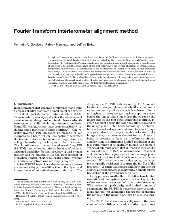 Pdf Fourier Transform Interferometer Alignment Method