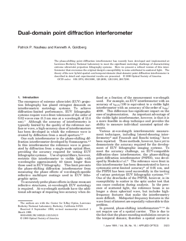 (PDF) Dual-Domain Point Diffraction Interferometer