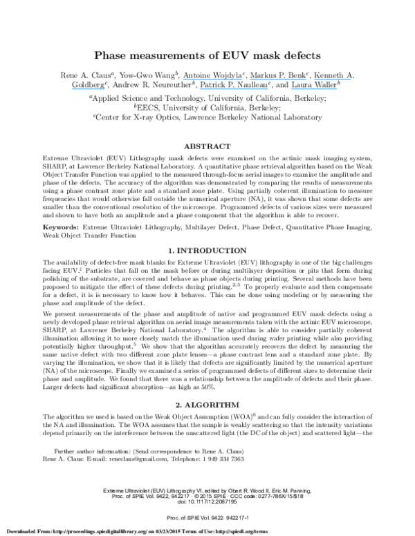(PDF) Phase measurements of EUV mask defects