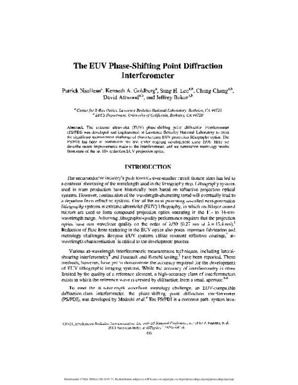 Pdf The Euv Phase Shifting Point Diffraction Interferometer Asub Angstrom Reference Wave