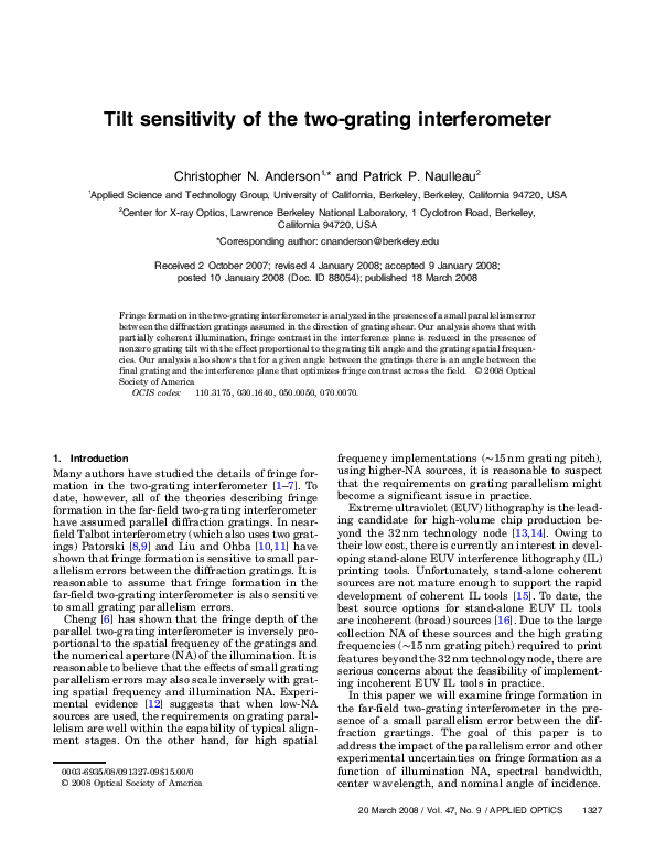 (PDF) Tilt sensitivity of the two-grating interferometer