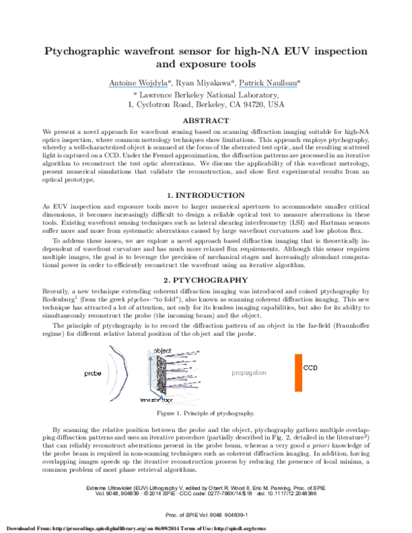 (PDF) Ptychographic wavefront sensor for high-NA EUV inspection and ...